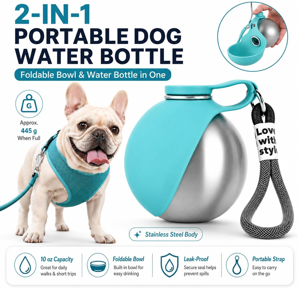 The Walk-Ready Pet Water Bottle with Bowl - 10 Oz (285 ml) – The Loyal Kind